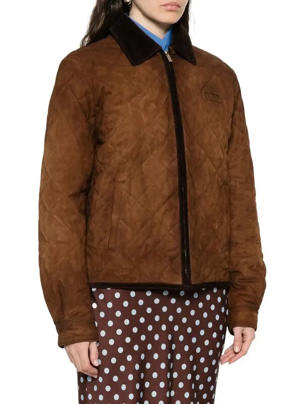 Miu Miu Quilted Suede Jacket With Velvet Collar