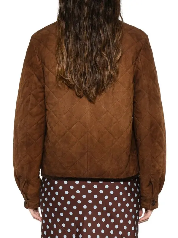 Miu Miu Quilted Suede Jacket With Velvet Collar
