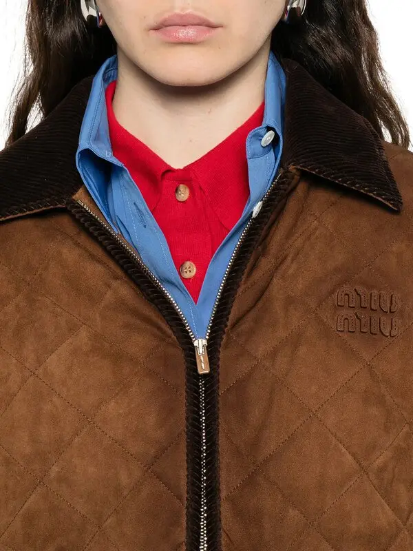 Miu Miu Quilted Suede Jacket With Velvet Collar