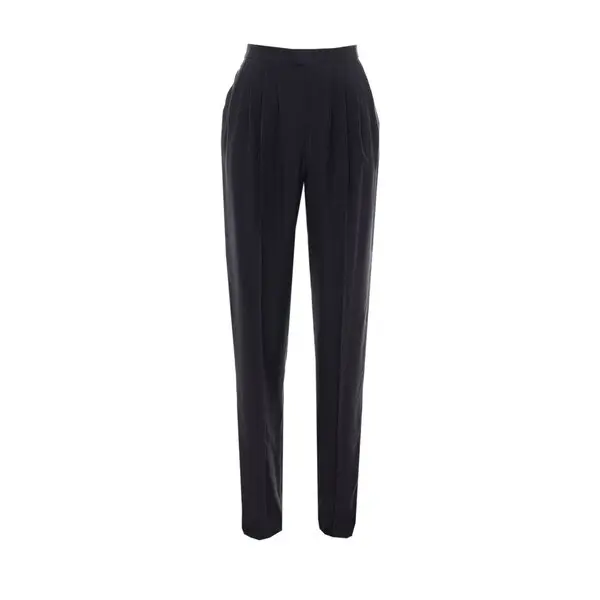 Saint Laurent Habutai Silk Pleated Front High-waist Straight-leg Pants - Black