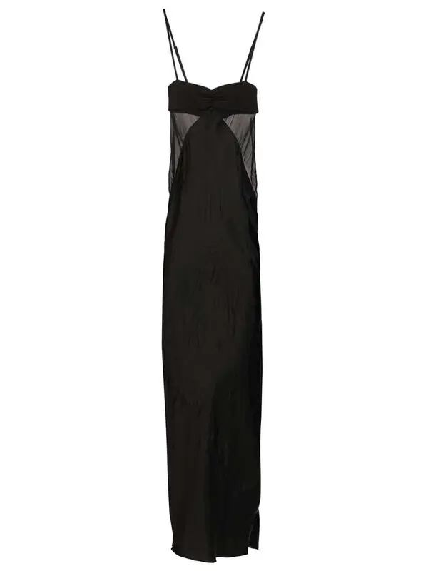Rick Owens Combo Long Satin Dress With Sheer Panels - Black
