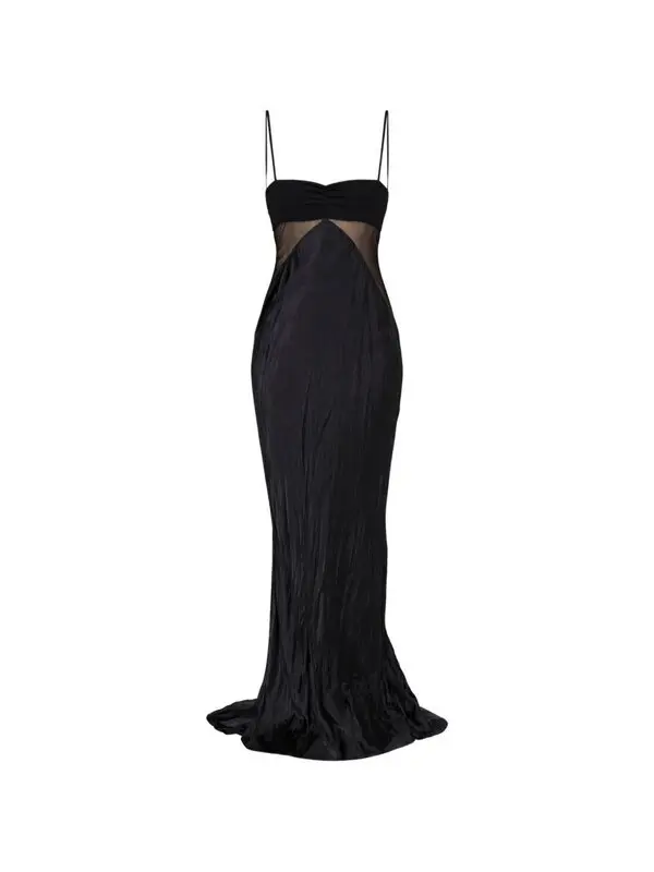 Rick Owens Combo Long Satin Dress With Sheer Panels - Black