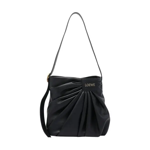 Loewe Draped Tote Bag With Logo - Black