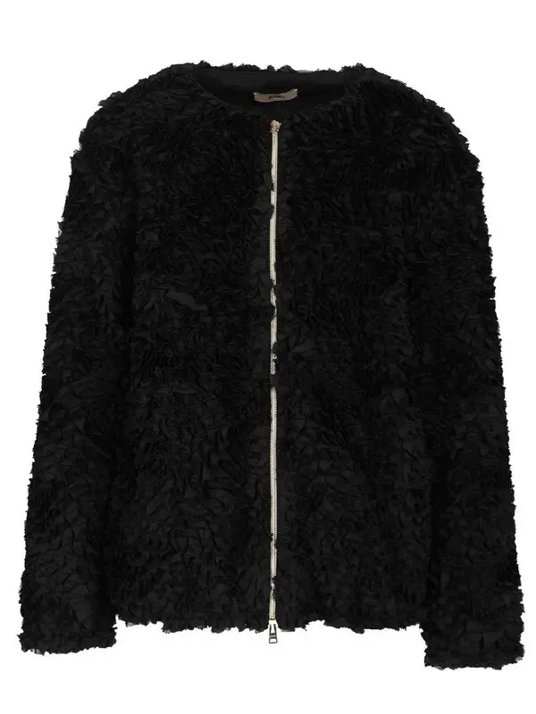 Herno Georgette Jacket With Ruffle Appliqu