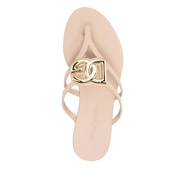 Dolce & Gabbana Gold Tone Logo Thong Flip-flops - Cream