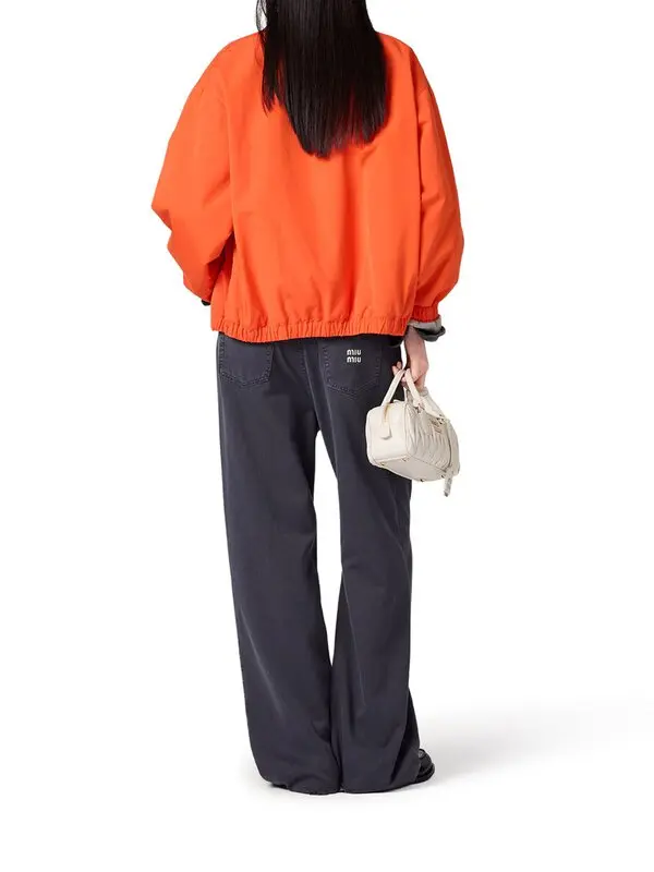 Miu Miu Cotton Poplin Bomber Jacket With Logo - Orange