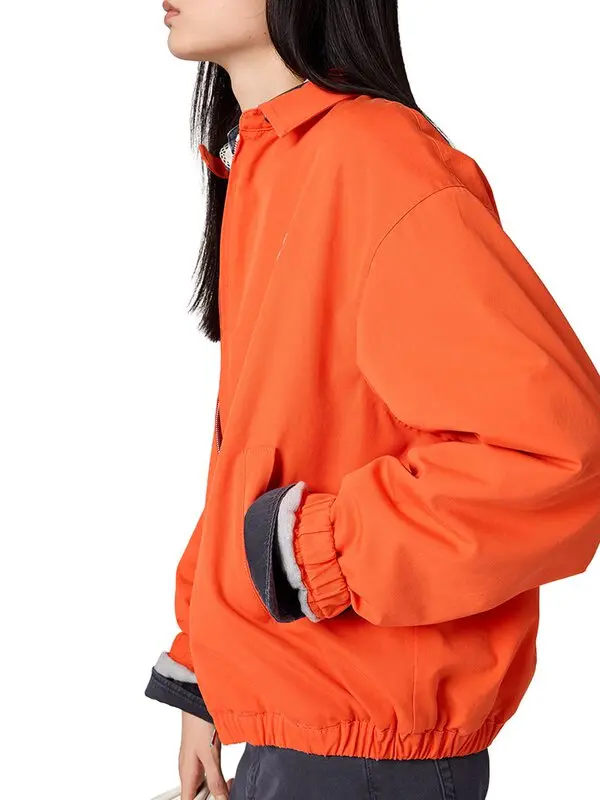 Miu Miu Cotton Poplin Bomber Jacket With Logo - Orange