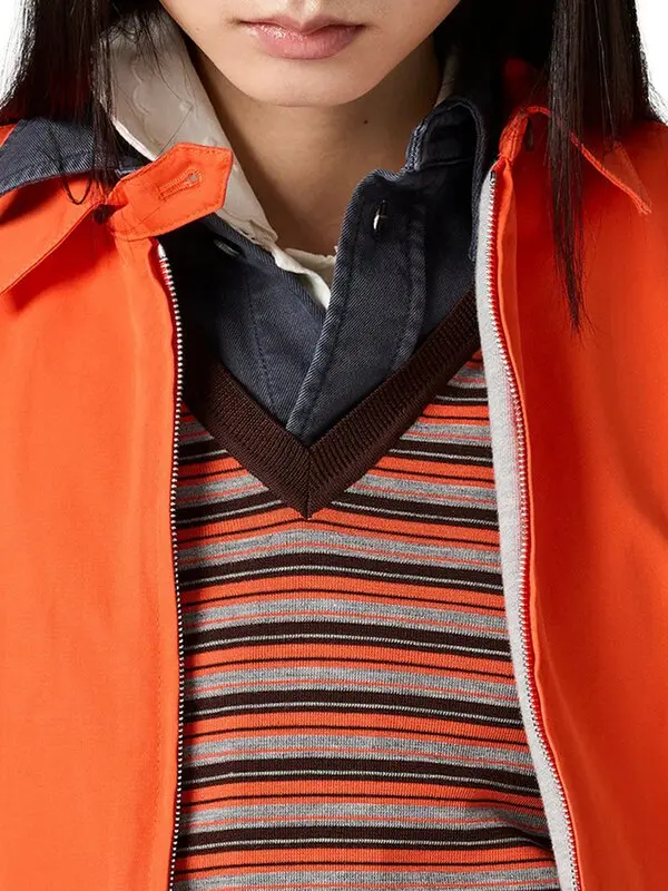 Miu Miu Cotton Poplin Bomber Jacket With Logo - Orange