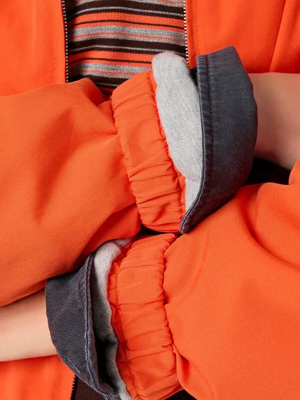 Miu Miu Cotton Poplin Bomber Jacket With Logo - Orange