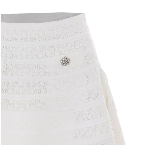 SELF-PORTRAIT Pointelle Knit Mini Skirt With Jewel Buttons