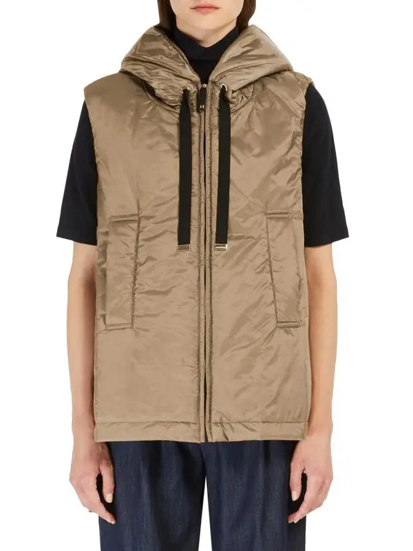 Max Mara Padded Vest With Hood In Waterproof Canvas - Multicolor