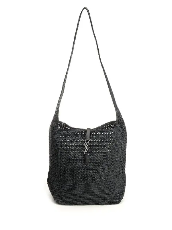 Saint Laurent Le 5 À 7" Crochet Raffia Tote Bag - Black