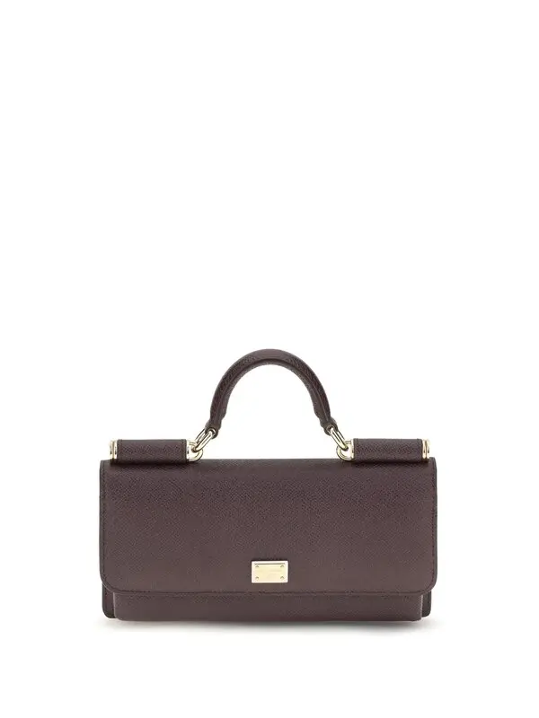 Dolce & Gabbana Laminated Calfskin Phone Bag With Dg Logo - Brown