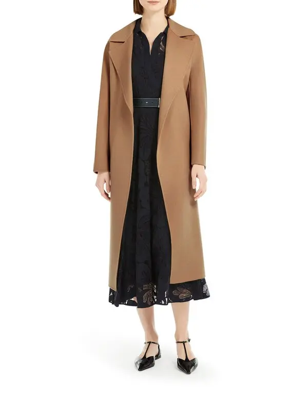 Max Mara Belted Midi Coat In Double-drap Wool, Cashmere, And Silk - Brown