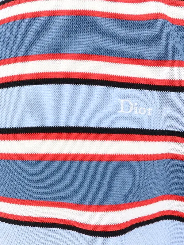 Dior Cotton Sweater With Striped Pattern And Embroidered Logo - Multicolor