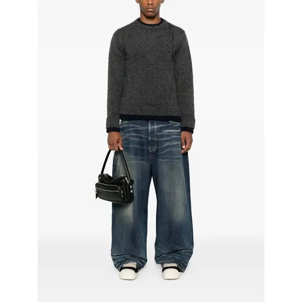 Sacai Grey Double Layer Crew Neck Jumper