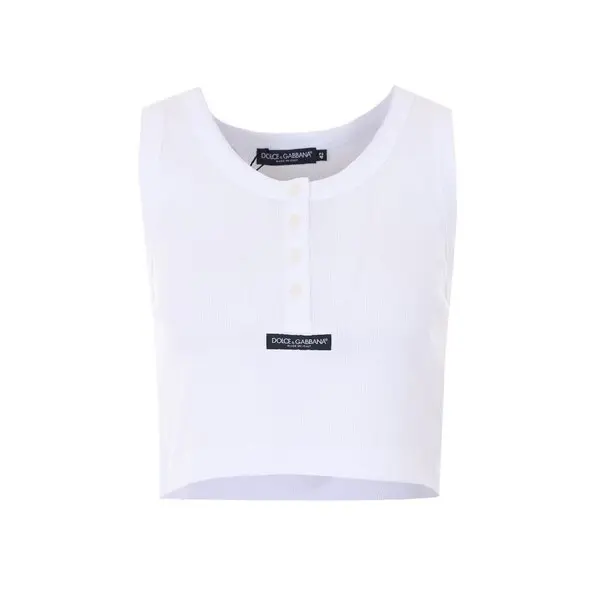 Dolce & Gabbana Cropped Ribbed Tank Top With Frontal Logo - White