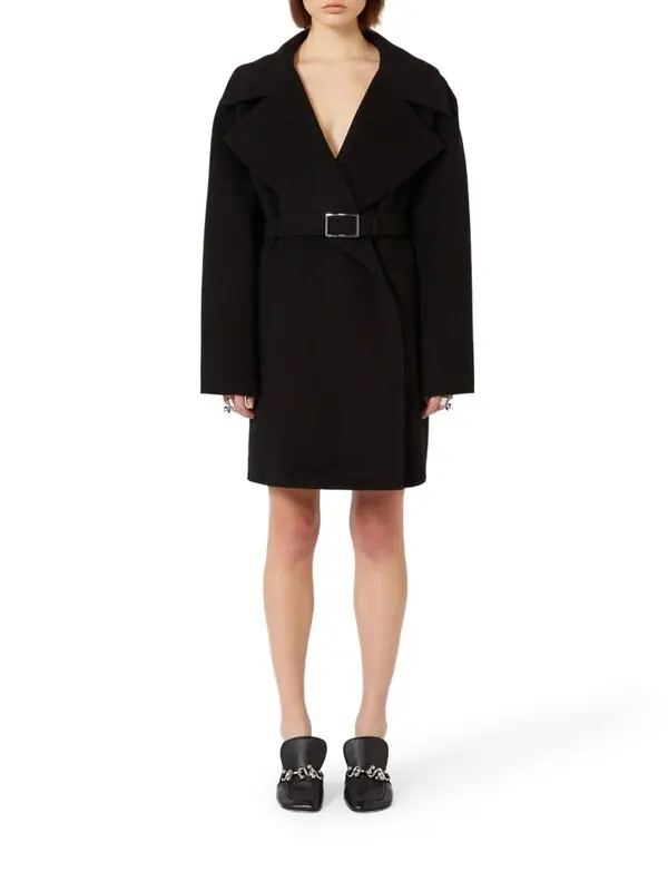 Sportmax Short Wool Coat With Belt Detail - Black