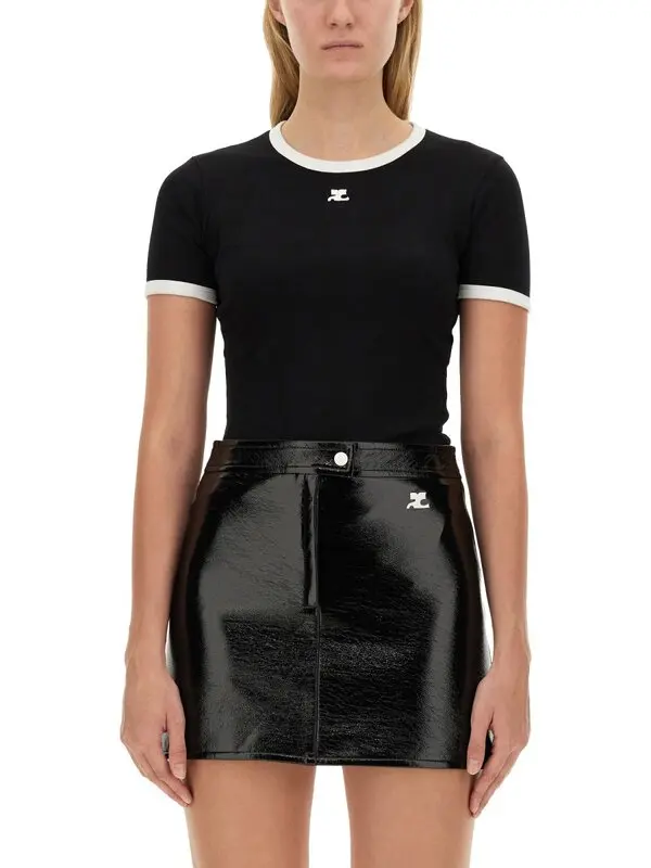 COURREGES Slim Fit T-shirt With Logo - Black
