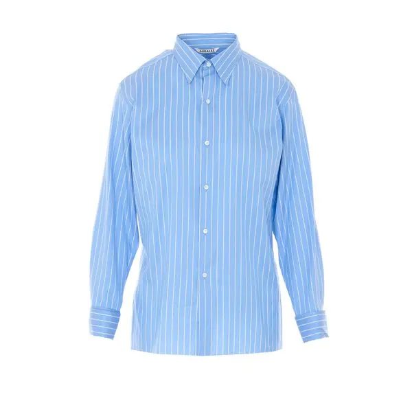 Auralee Cotton Silk Stripe Double-cuff Shirt - Blue