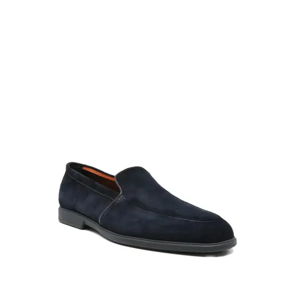 Santoni Navy Suede Slip-on Loafers - Blue