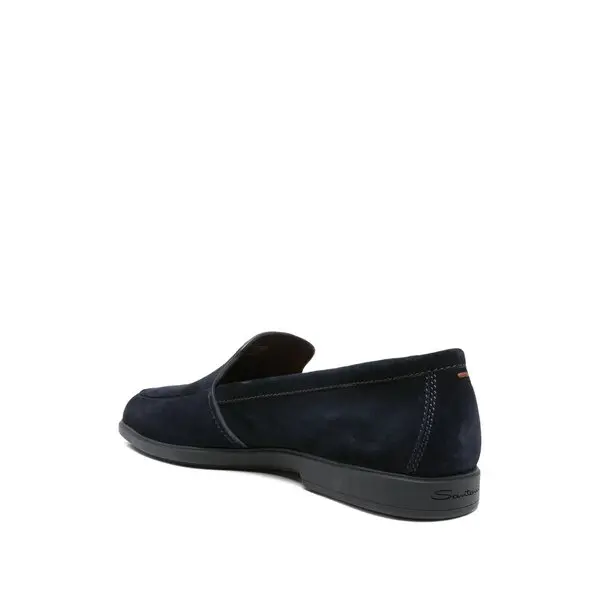 Santoni Navy Suede Slip-on Loafers - Blue