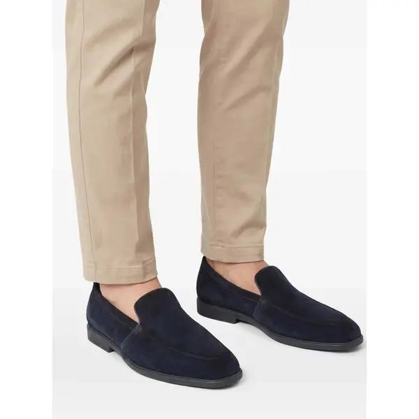 Santoni Navy Suede Slip-on Loafers - Blue