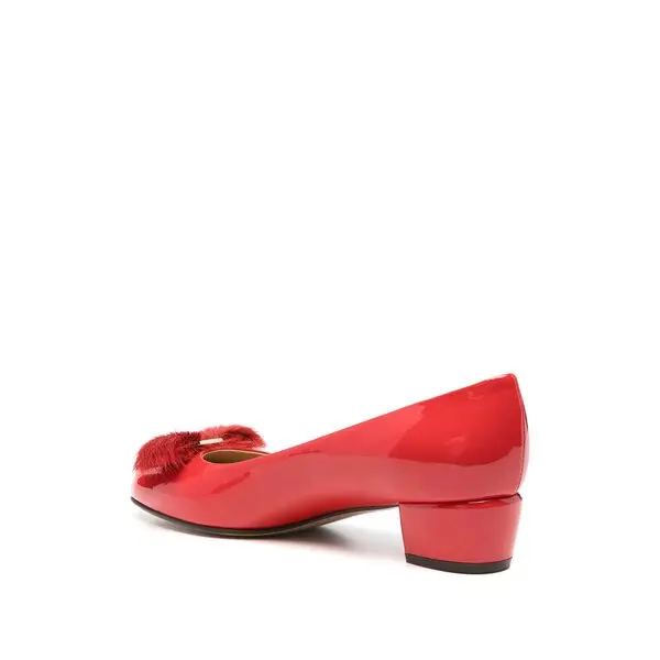 FERRAGAMO Patent Leather Braided Trim Block Heel Pumps