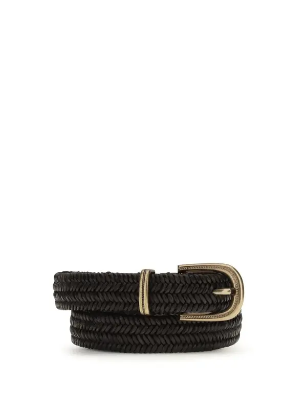 Brunello Cucinelli Braided Stretch Leather Belt - Black