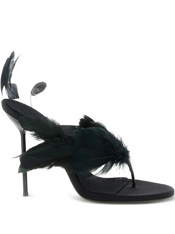 Paris Texas Feather Thong Mule