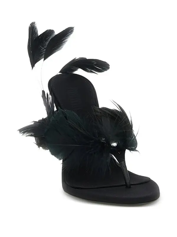 Paris Texas Feather Thong Mule