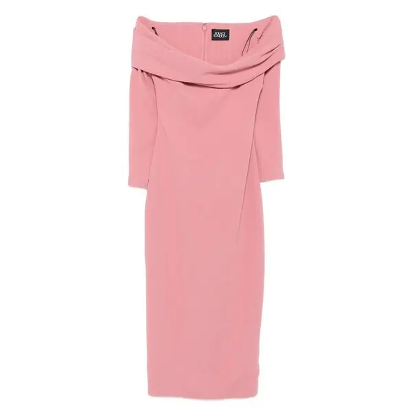 Solace London Off-shoulder Draped Neckline Midi Dress - Pink