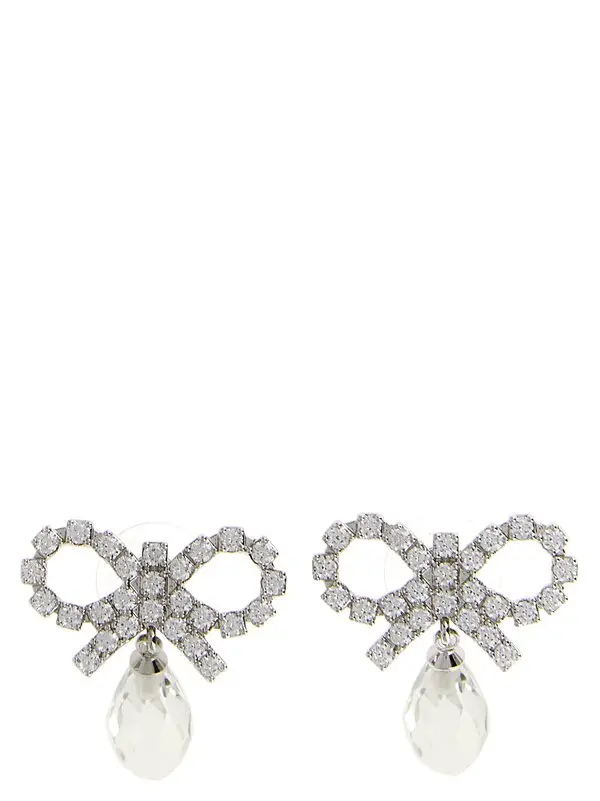 SELF-PORTRAIT Bow Crystal Drop Earrings - Silver