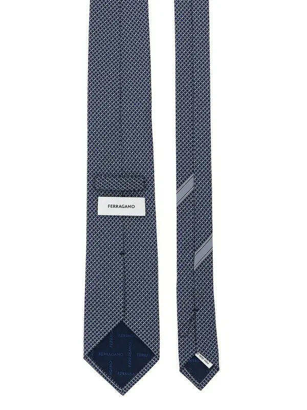 FERRAGAMO Gancini Printed Silk Jacquard Neck Tie
