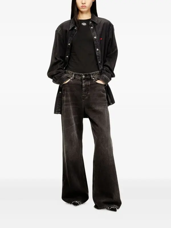 DIESEL® Long Sleeve Ribbed Top With Logo Detail