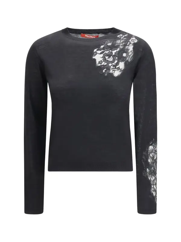 Max Mara Wool Sweater With Lace Inserts - Black
