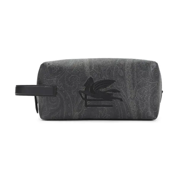 Etro Cotton Arnica M Pouch With Embroidered Logo - Black