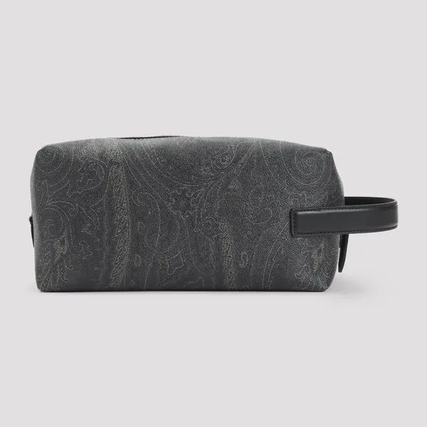 Etro Cotton Arnica M Pouch With Embroidered Logo - Black