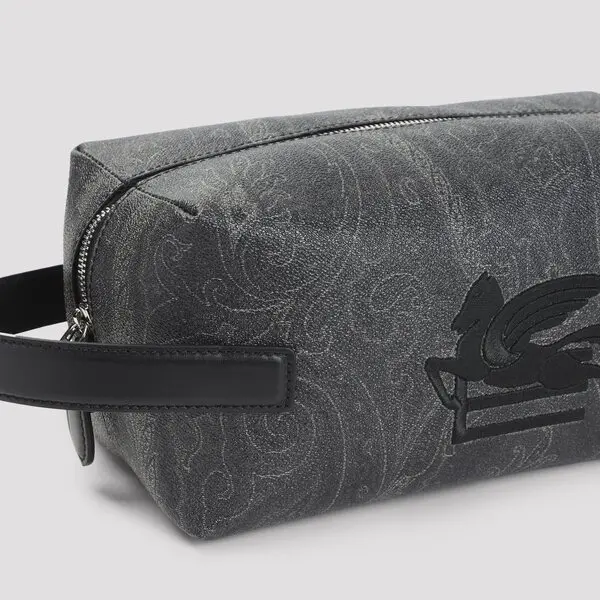 Etro Cotton Arnica M Pouch With Embroidered Logo - Black