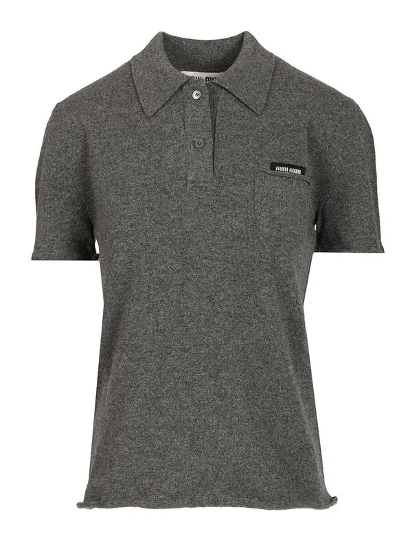 Miu Miu Cashmere Polo Shirt With Logo Patch - Gray