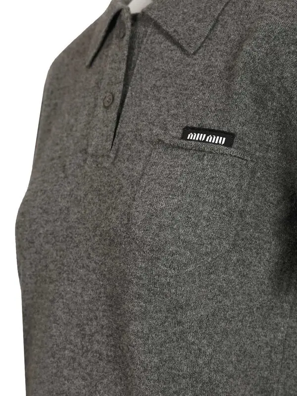 Miu Miu Cashmere Polo Shirt With Logo Patch - Gray