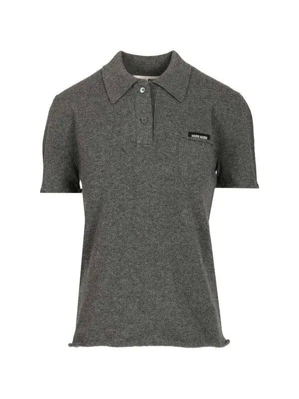 Miu Miu Cashmere Polo Shirt With Logo Patch - Gray