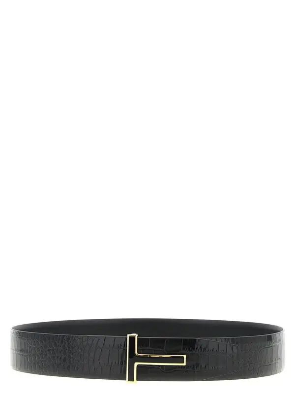 TOM FORD Reversible Crocodile-effect Leather Belt - Black