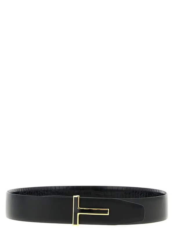 TOM FORD Reversible Crocodile-effect Leather Belt - Black