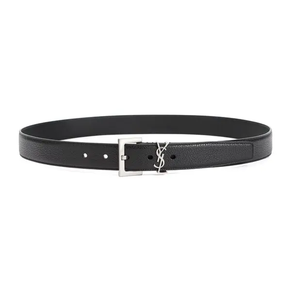 Saint Laurent Grained Calf Leather Belt - Black
