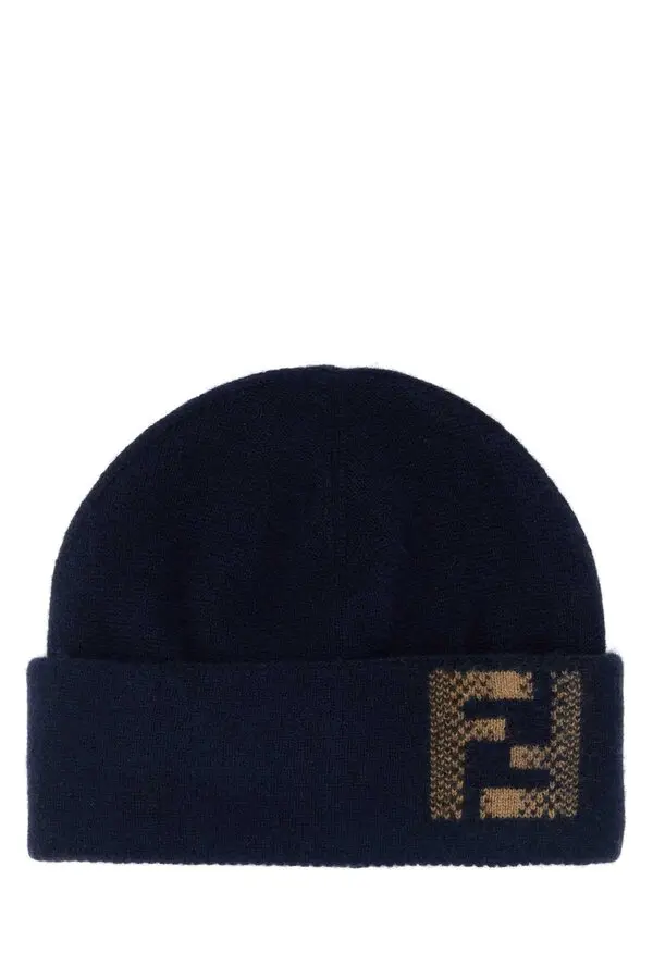 Fendi Wool Blend Beanie Hat - Blue