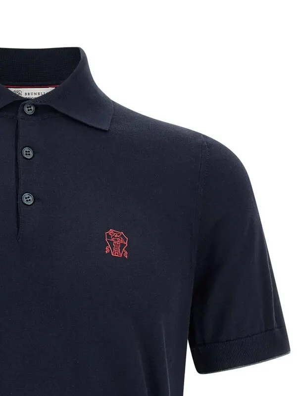 Brunello Cucinelli Logo Embroidery Polo Shirt - Blue