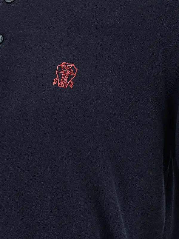 Brunello Cucinelli Logo Embroidery Polo Shirt - Blue