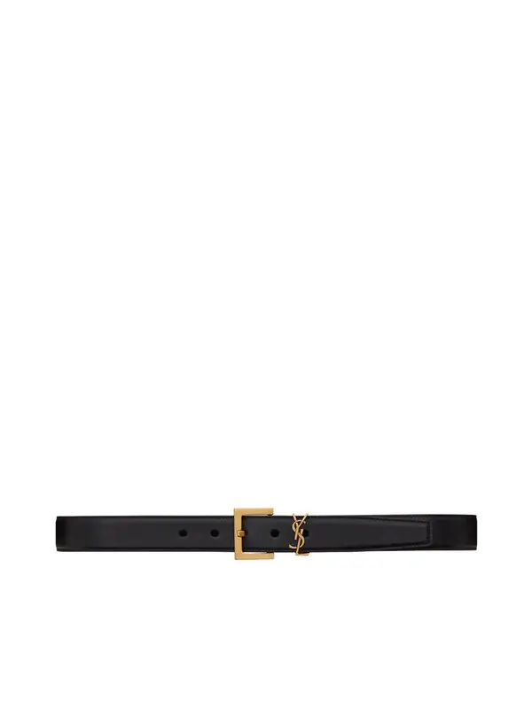 Saint Laurent Monogram Belt With Square Buckle In Smooth Leather - Black