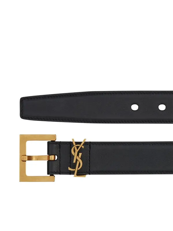Saint Laurent Monogram Belt With Square Buckle In Smooth Leather - Black